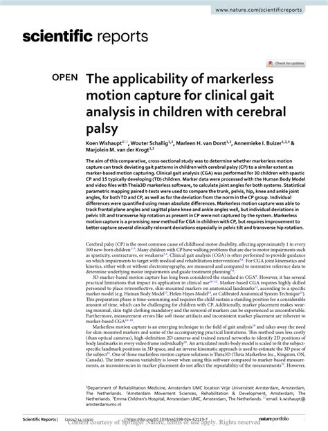 pdf the applicability of markerless motion capture for clinical gait