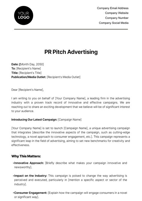 Free PR Pitch Advertising Template To Edit Online
