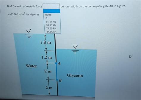 solved find the net hydrostatic force per unit width on the