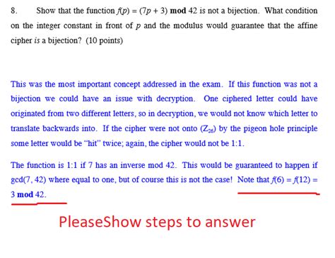 solved 8 show that the function f p 7p 3 mod 42 is not a