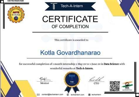 Govardhanarao Kotla On Linkedin Internship Datascience Techaintern Gratitude Learningjourney
