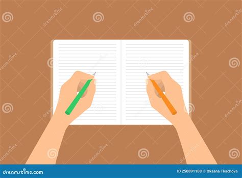 An Ambidextrous Person Writing With Both Hands In A Notebook Flat Vector Illustration Stock