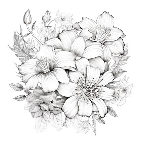 Premium Photo A Drawing Of A Bunch Of Flowers With Leaves And Flowers