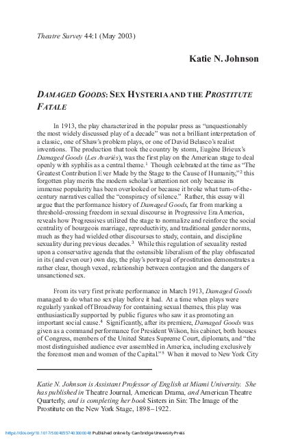 Pdf Damaged Goods Sex Hysteria And The Prostitute Fatale
