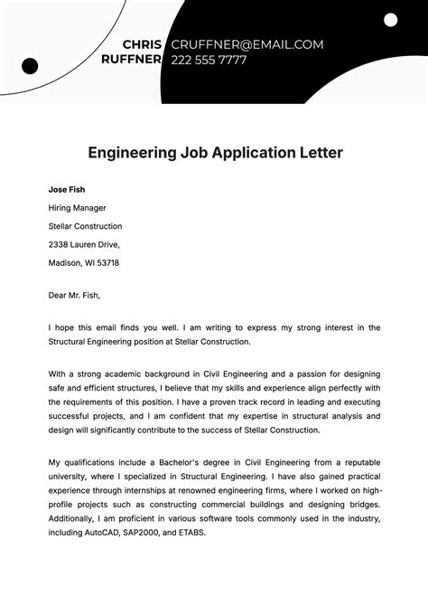 Free Engineering Job Application Letter Template To Edit Online