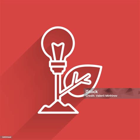 긴 그림자로 분리 된 잎 아이콘이있는 흰색 라인 전구 에코 에너지 개념 대체 에너지 개념 벡터 0명에 대한 스톡 벡터 아트 및 기타 이미지 Istock