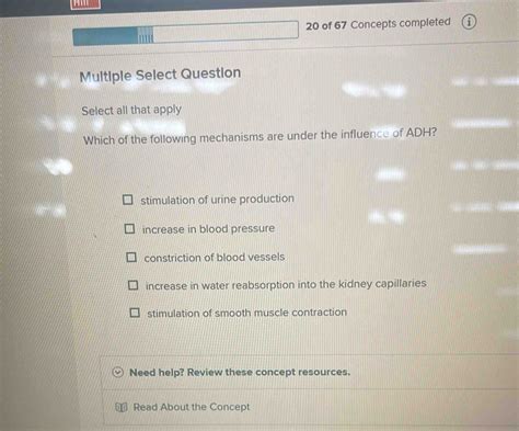 Solved 20 Of 67 Concepts Completed Multiple Select Question Select All