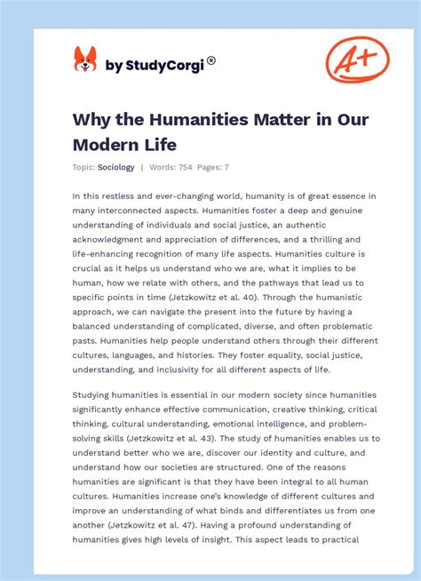 Why The Humanities Matter In Our Modern Life Free Essay Example