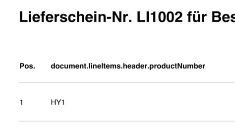 document lineitems header productnumber instead of proper text shown