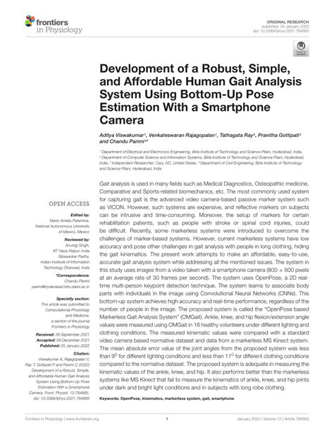 PDF Development Of A Robust Simple And Affordable Human Gait Analysis System Using Bottom Up