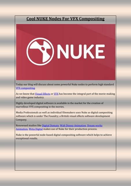 Cool Nuke Nodes For Vfx Compositing Pdf Graphics Software Computer Software And Applications