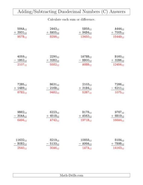 Adding And Subtracting Duodecimal Numbers Base 12 C