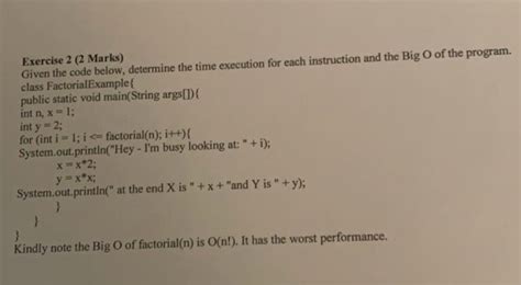 solved exercise 2 2 marks given the code below determine