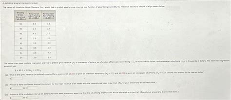 Solved A Statistical Program Is Recommended The Owner Of Chegg Com