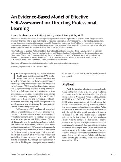 Pdf An Evidence‐based Model Of Effective Self‐assessment For