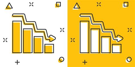 코믹 스타일의 시장 트렌드 아이콘 흰색 격리 된 배경에 돋보기 만화 벡터 그림 화살표를 거부합니다 스플래시 효과 비즈니스 개념을 줄입니다 감소에 대한 스톡 벡터 아트 및