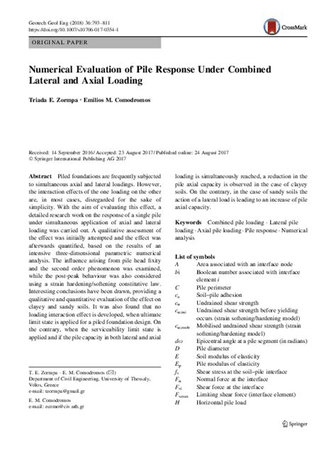 Pdf Numerical Evaluation Of Pile Response Under Combined Lateral And Axial Loading