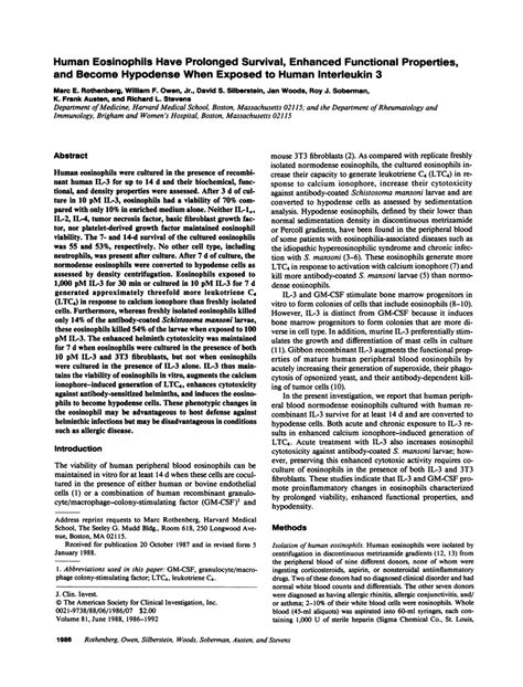 Human Eosinophils Have Prolonged Survival Enhanced Functional