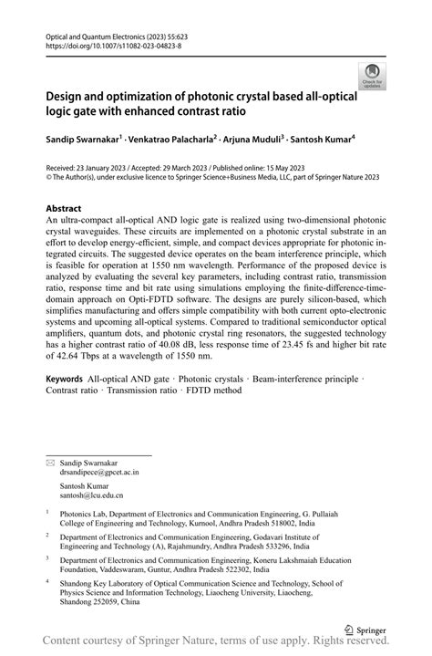 design and optimization of photonic crystal based all optical logic gate with enhanced contrast