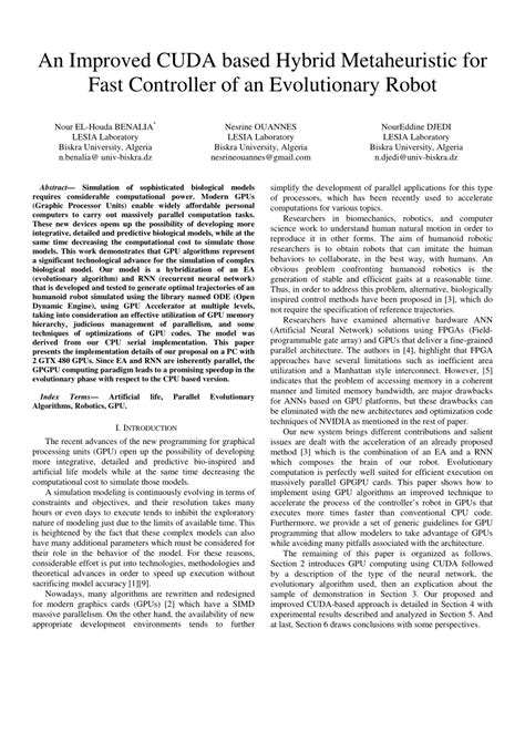 Pdf An Improved Cuda Based Hybrid Metaheuristic For Fast Controller Of An Evolutionary Robot