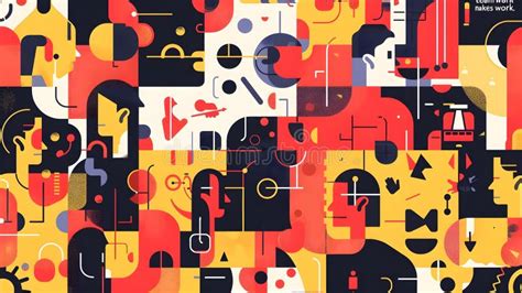 Abstract Geometric Collaboration Shapes Colors And Lines Intertwine