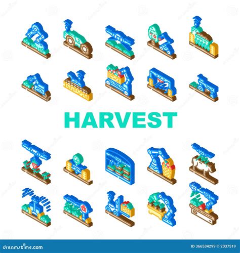 Robot Harvests Automation Icons Set Vector Royalty Free Illustration 350232963