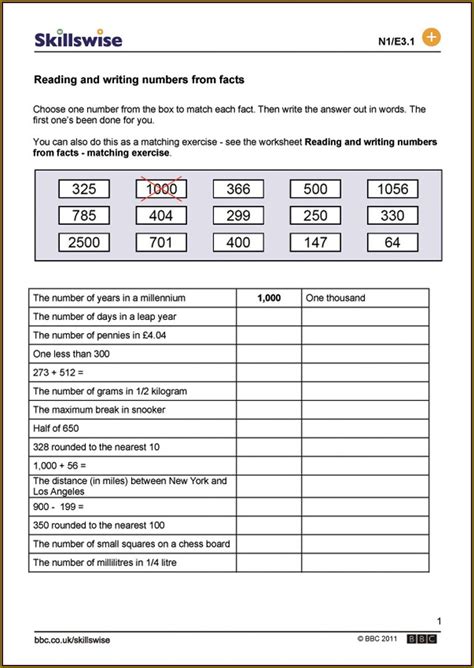 Reading And Writing Numbers Worksheet Grade 2