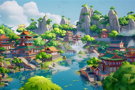 만화 스타일의 고대 마을 일러스트 무료 다운로드 Lovepik