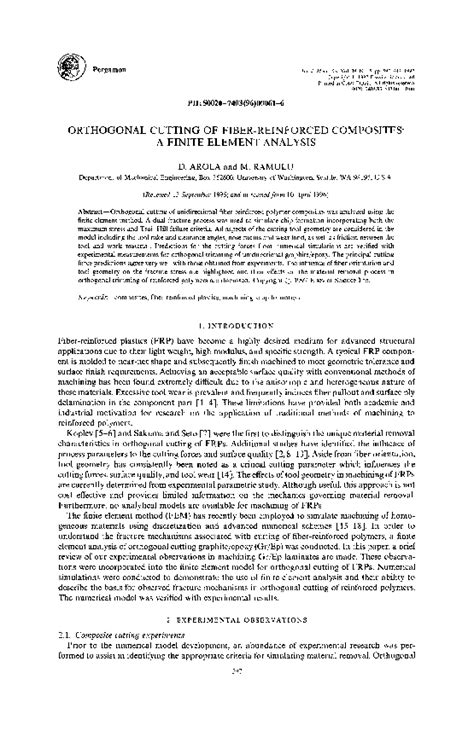 Pdf Orthogonal Cutting Of Fiber Reinforced Composites A Finite Element Analysis