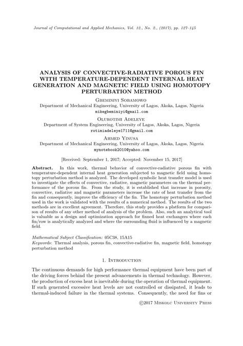 Pdf Analysis Of Convective Radiative Porous Fin With Temperature Dependent Internal Heat