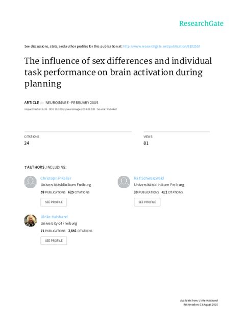 pdf the influence of sex differences and individual task performance