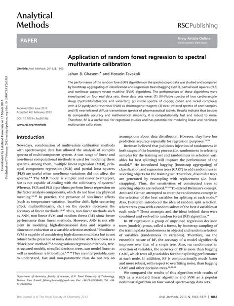 Pdf Application Of Random Forest Regression To Spectral Multivariate