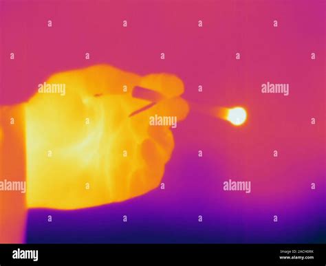 Thermogram Of A Hand Holding A Lit Cigarette The Colors Show
