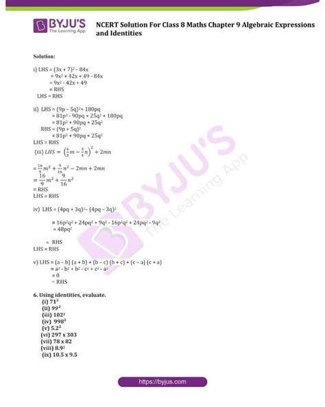 Ncert Solution Class 8 Maths Chapter 9 Algebraic Expressions And Identities Exercise 9 5 Free