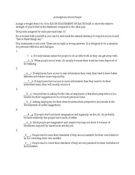 Assumptions About People Activity Assumptions About People Assign A