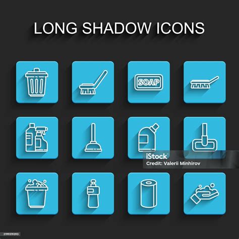 비누 거품이 있는 양동이 식기 세척 액체 병 쓰레기통 종이 타월 롤 손 씻기 고무 플런저 걸레 및 세척제 아이콘용 병을 설정합니다 벡터 가사 집안일에 대한 스톡 벡터 아트