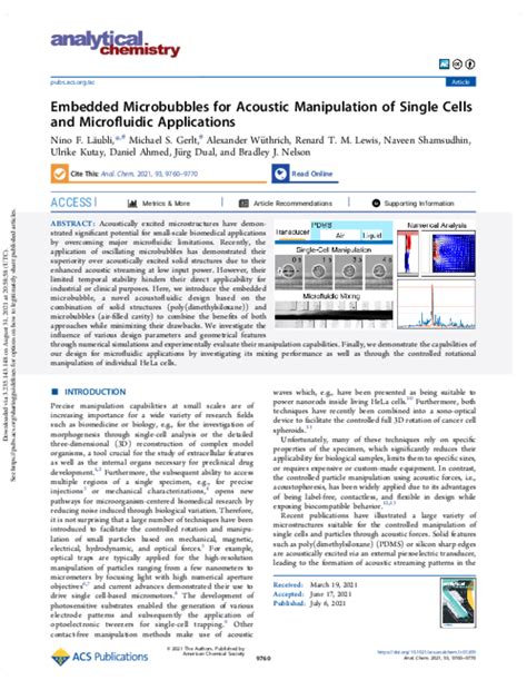Pdf Embedded Microbubbles For Acoustic Manipulation Of Single Cells And Microfluidic Applications