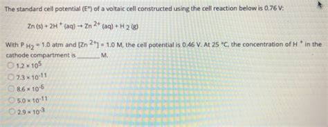Solved The Standard Cell Potential EⓇ Of A Voltaic Cell