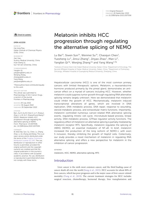 Pdf Melatonin Inhibits Hcc Progression Through Regulating The