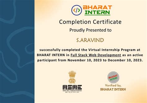internship bharatintern fullstackdeveloper aravind s