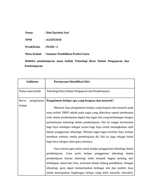 Refleksi Sppg Tbpp Dini Eprinda Sari Pdf Social Science Art