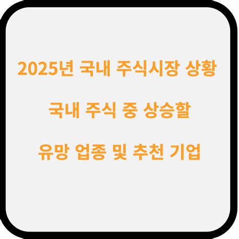2025년 국내 주식 추천 종목 및 유망 업종 25가지 2025년 투자 전략 및 고려사항
