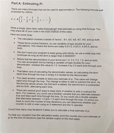 Solved Part A Estimating Pi There Are Many Formulas That Chegg Com