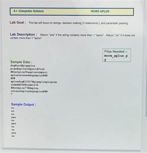 solved a computer science more aplus lab goal this lab
