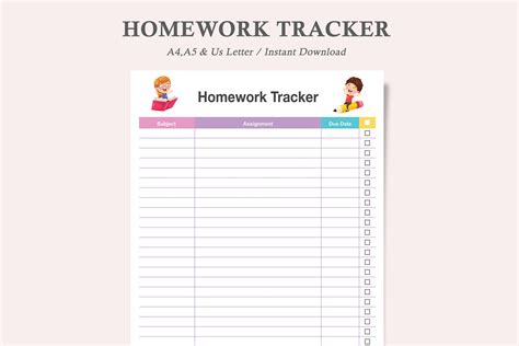 Homework Charthomework Loghomework Organizerdaily Homework Chart