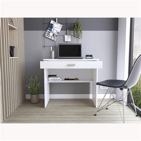 Escritorio Armable Color Blanco Ideal Para El Home Office Con Un Cajon