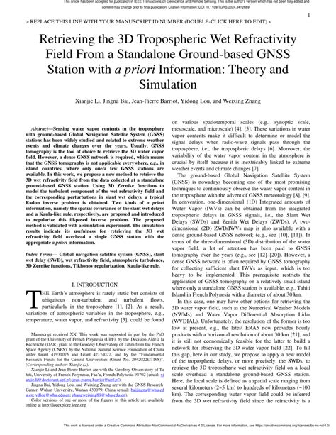 Pdf Retrieving The 3 D Tropospheric Wet Refractivity Field From A Standalone Ground Based Gnss