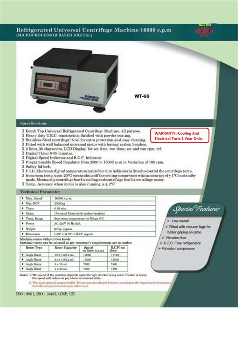 Wt 60 Refrigerated Centrifuge Universal Microprocessor High Speed 8 X 15 Ml 7000 Rpm At Wt 60 Refrigerated Centrifuge Universal Microprocessor High Speed 8 X 15 Ml 7000 Rpm At