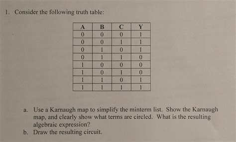 Solved 1 Consider The Following Truth Table A Use A