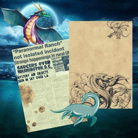 Myths And Legends Collage Sheets Paranormal Digital Prints Scrapbooking Loch Ness Monster